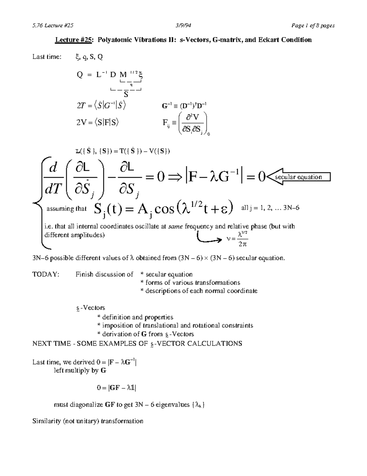 Lec25 - lecture25 notes for Molecular Spectra and Molecular Structure ...