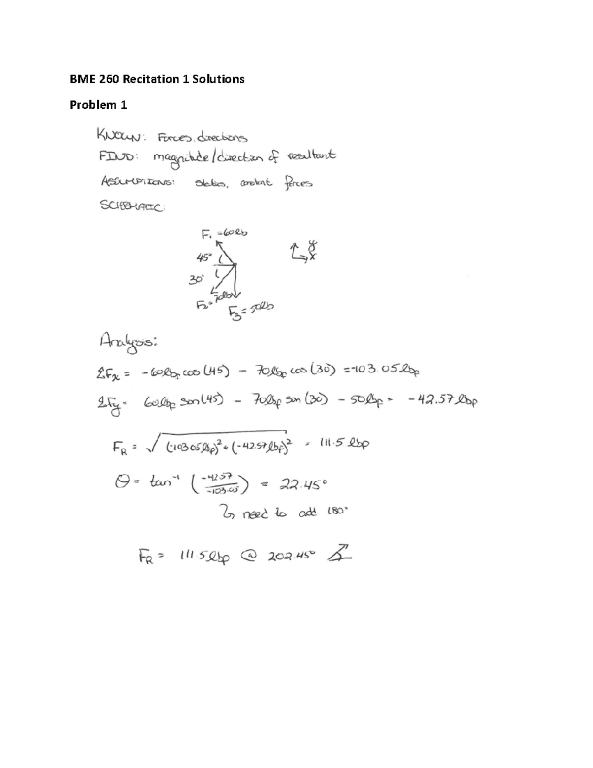 Recitation 1 Solutions - BME 260 - BME 260 Recitation 1 Solutions - Studocu