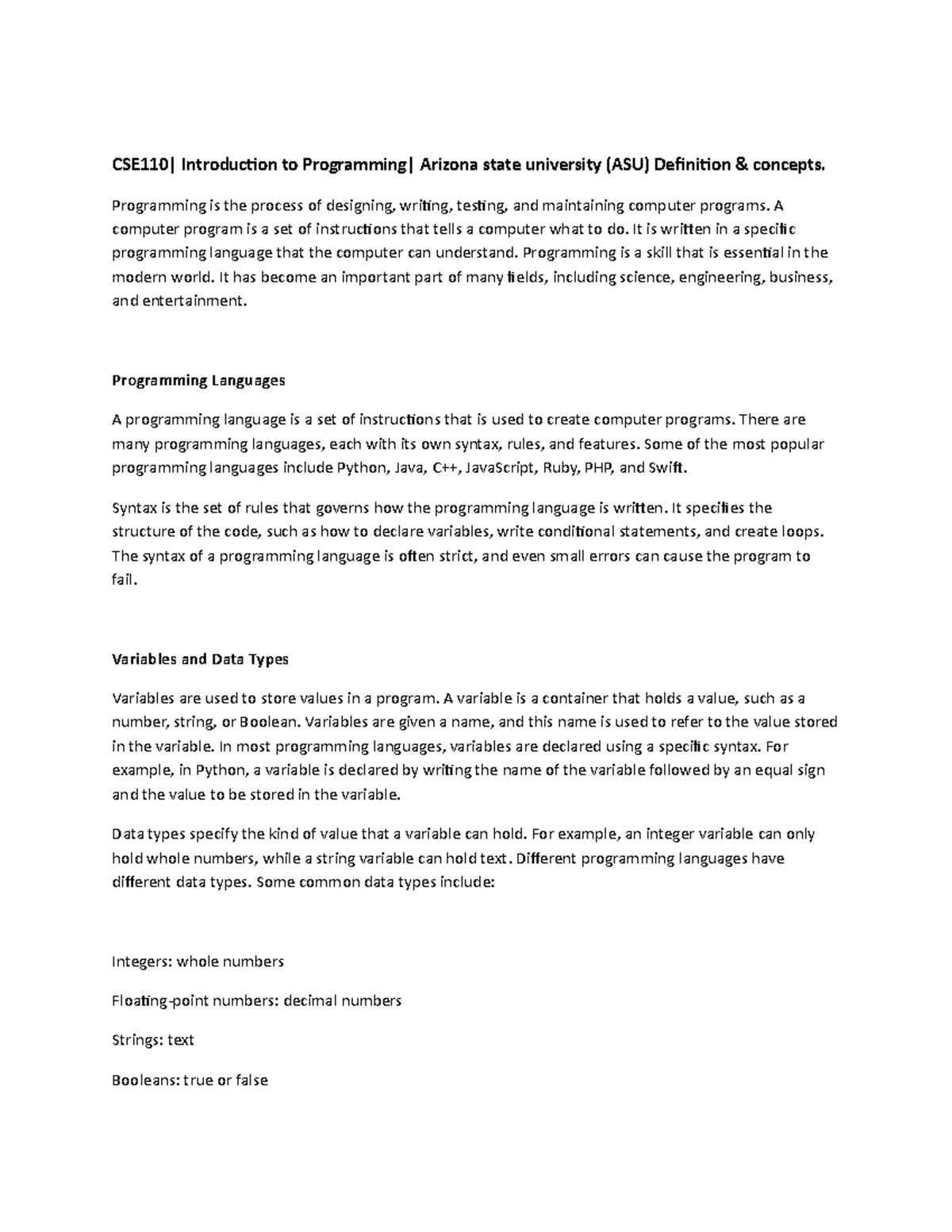 Introduction to programming - Programming is the process of designing ...