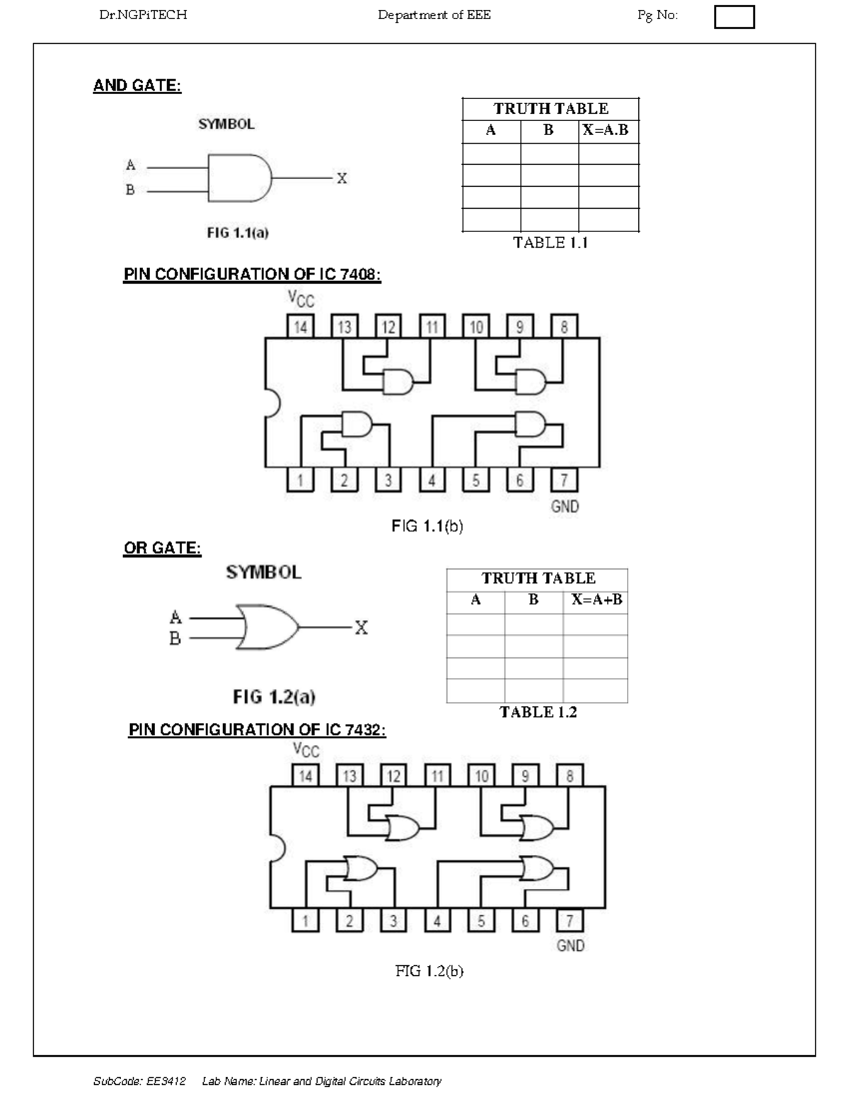 Final LDIC INCL PN - record book - AND GATE: TRUTH TABLE A B X=A TABLE ...