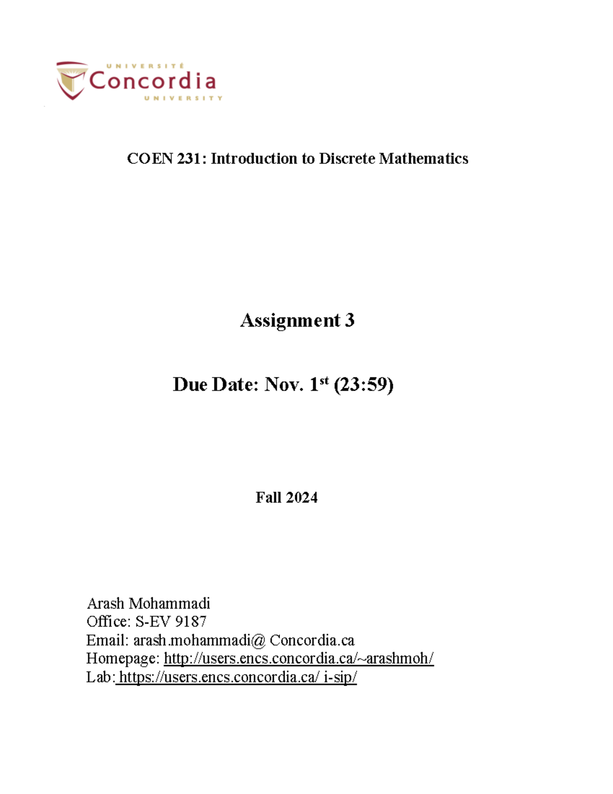 COEN 231 Assignment 3 - COEN 231 - COEN 231 : Introduction to Discrete Mathematics Assignment 3 ...
