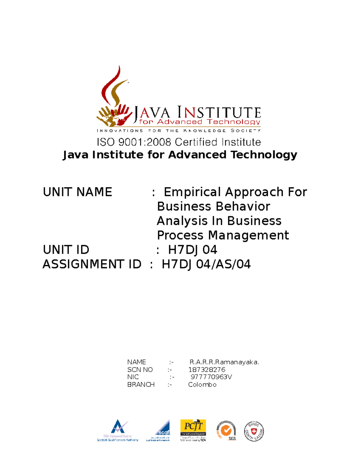 EMP04 - good - Java Institute for Advanced Technology UNIT NAME ...