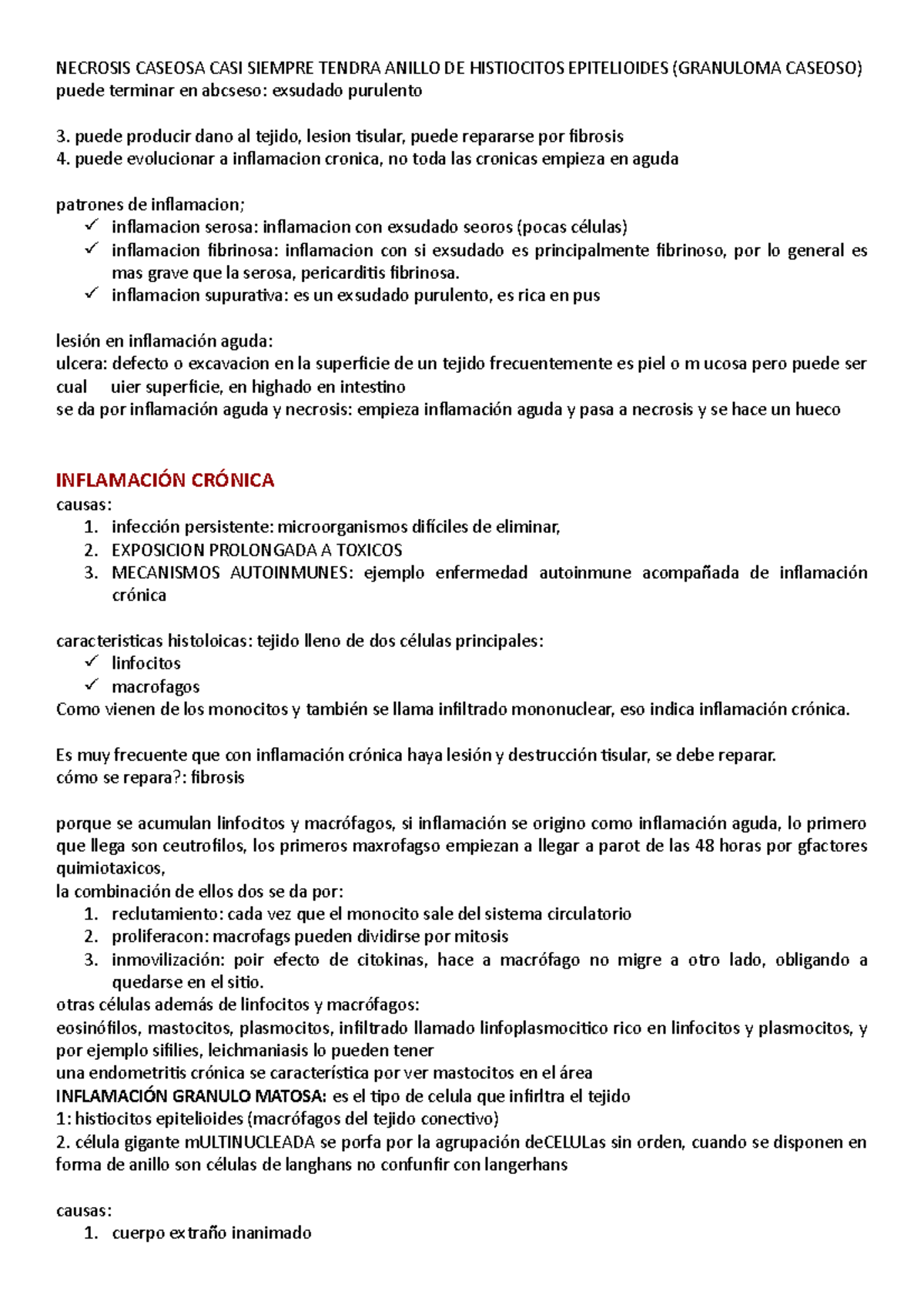 Patologia desde inflamcion cronica - NECROSIS CASEOSA CASI SIEMPRE ...