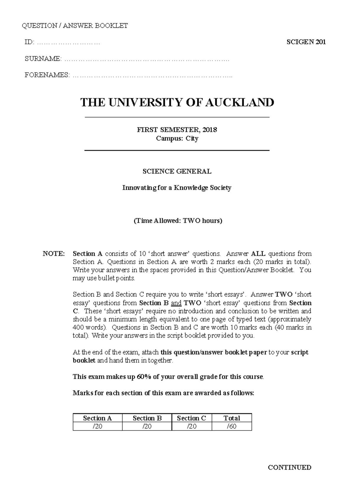 Scigen 201 S1 2018 - Innovating for a Knowledge Society - AucklandUni - Studocu