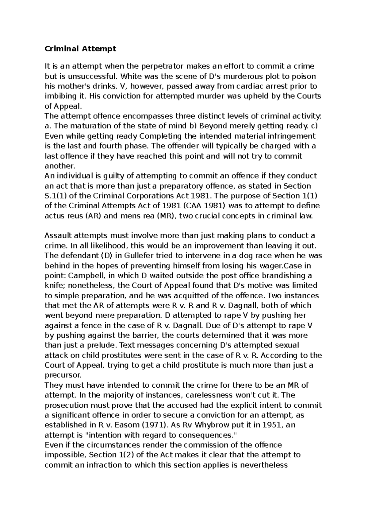 Criminal attempt - Comprehensive Summary - Criminal Attempt It is an ...