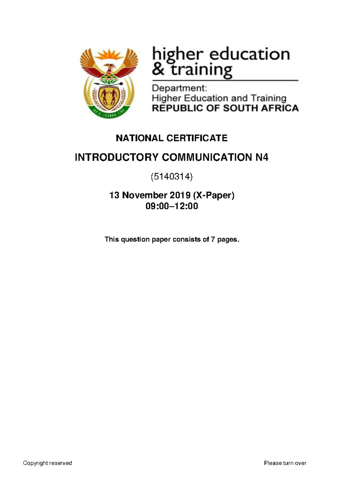 N780 - Introductory Communication N4 NOV QP 2019 - NATIONAL CERTIFICATE ...