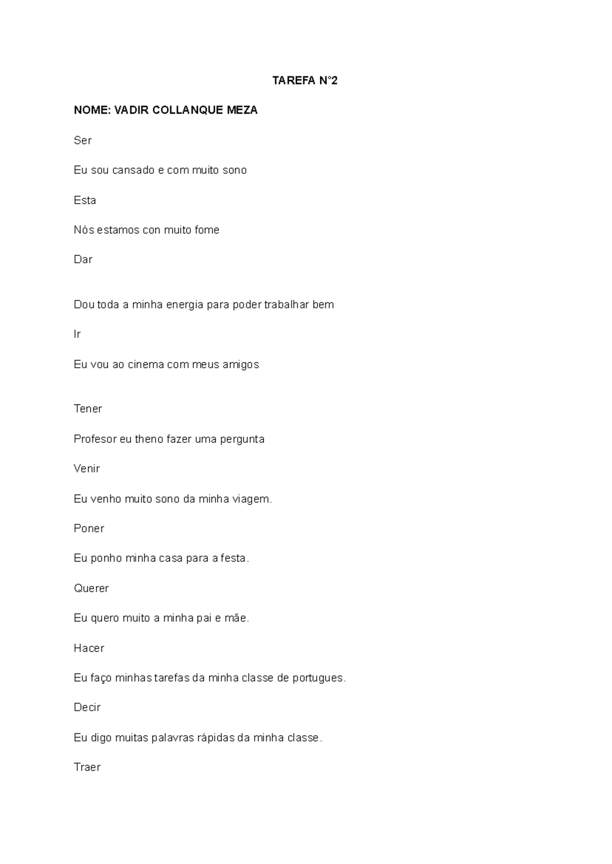 Tarefa N°2 Vadir Colllanque MEZA - TAREFA N° NOME: VADIR COLLANQUE MEZA ...