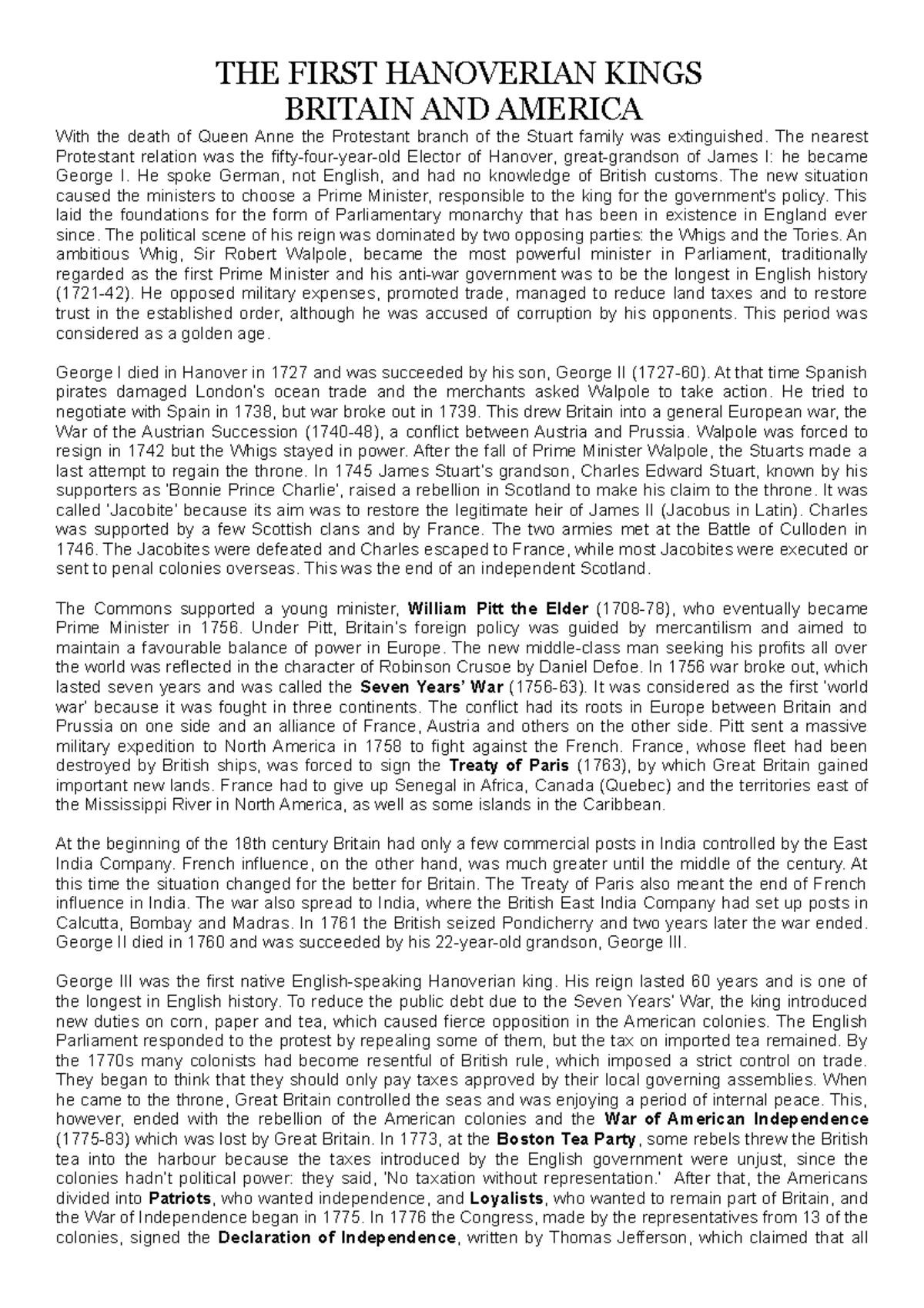 THE First Hanoverian Kings - THE FIRST HANOVERIAN KINGS BRITAIN AND ...