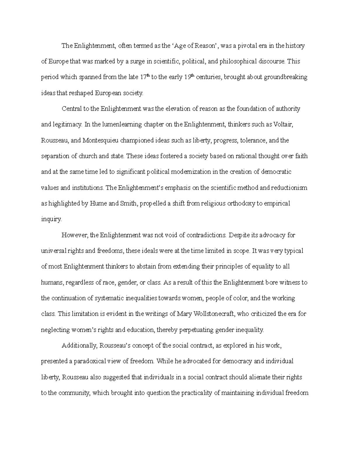 Short Essay Enlightenment - The Enlightenment, often termed as the ‘Age ...