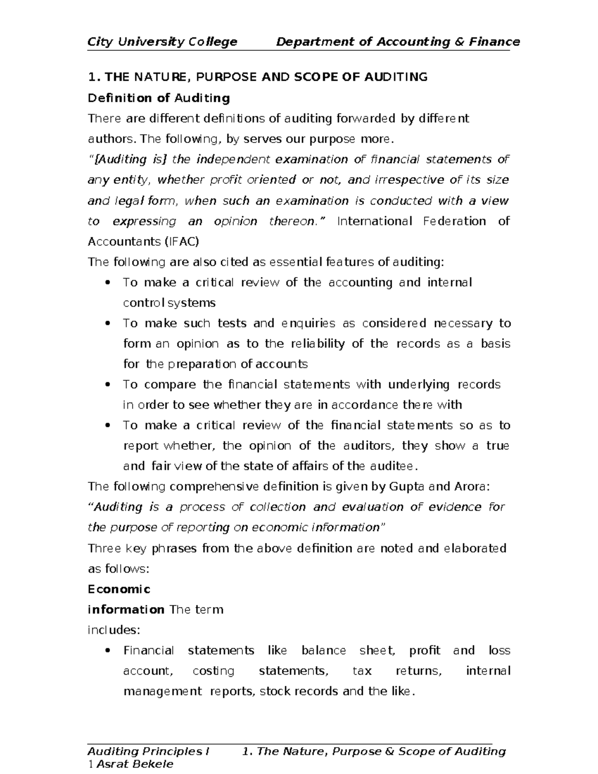 Auditing I chapter 1 docx - 1. TH E NATURE, PUR POSE AN D SCOPE OF ...