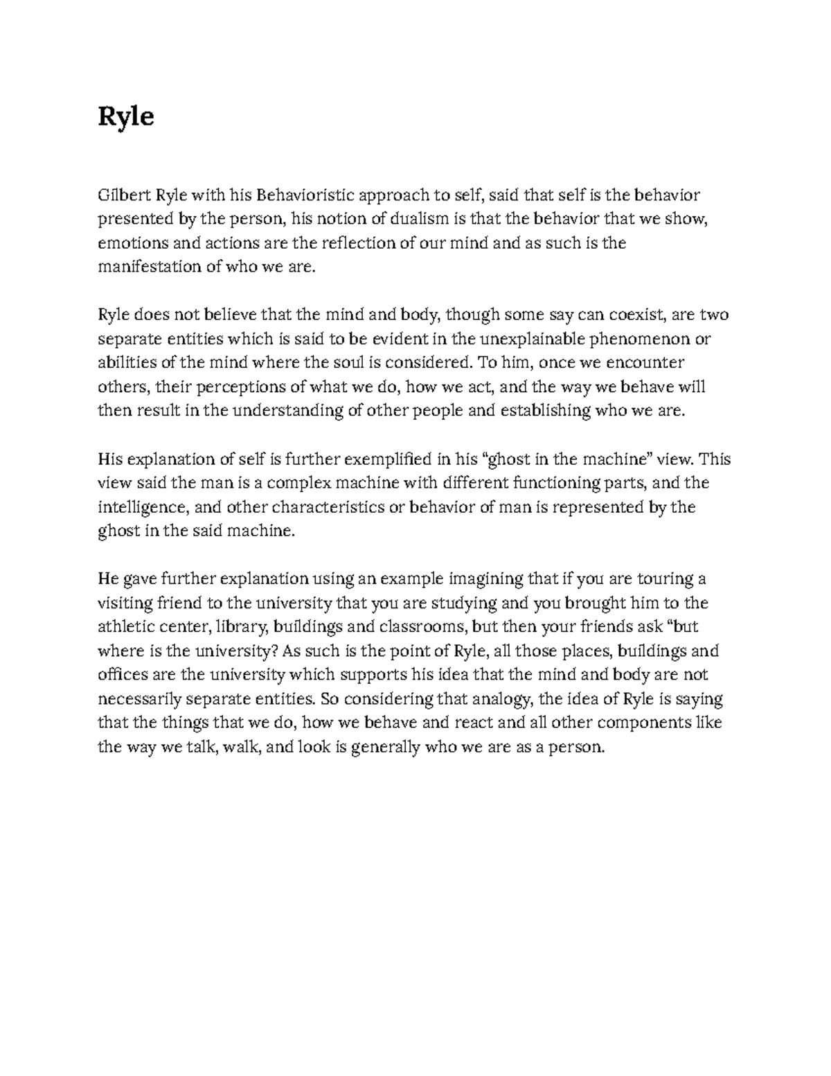 Gilbert Ryle (UNDS) - Ryle Gilbert Ryle with his Behavioristic approach ...