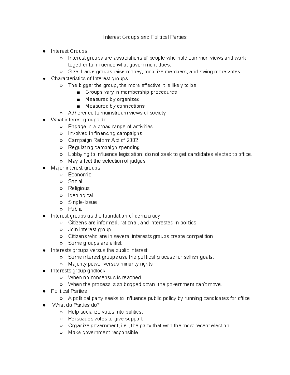 Chapter 7 - Interest Groups and Political Parties Interest Groups ...