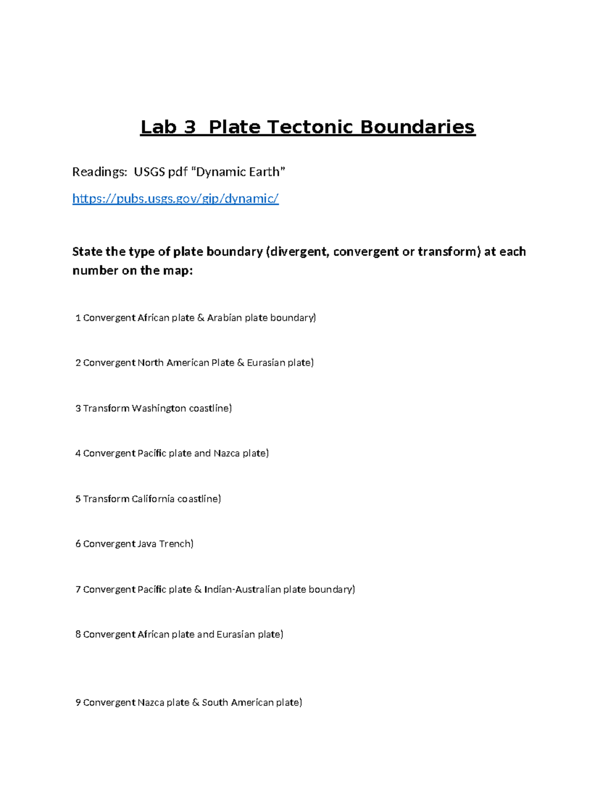 PHYS 1403 Lab 3 Plate Tectonic Boundaries - Lab 3 Plate Tectonic ...