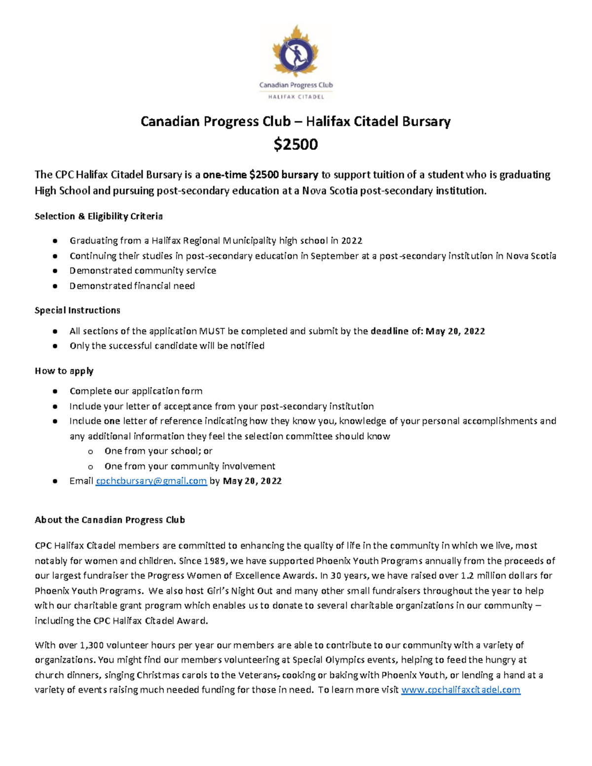 Canadian Progress Club Halifax Form 2022-2023 - MATH 1000 - Dal - Studocu