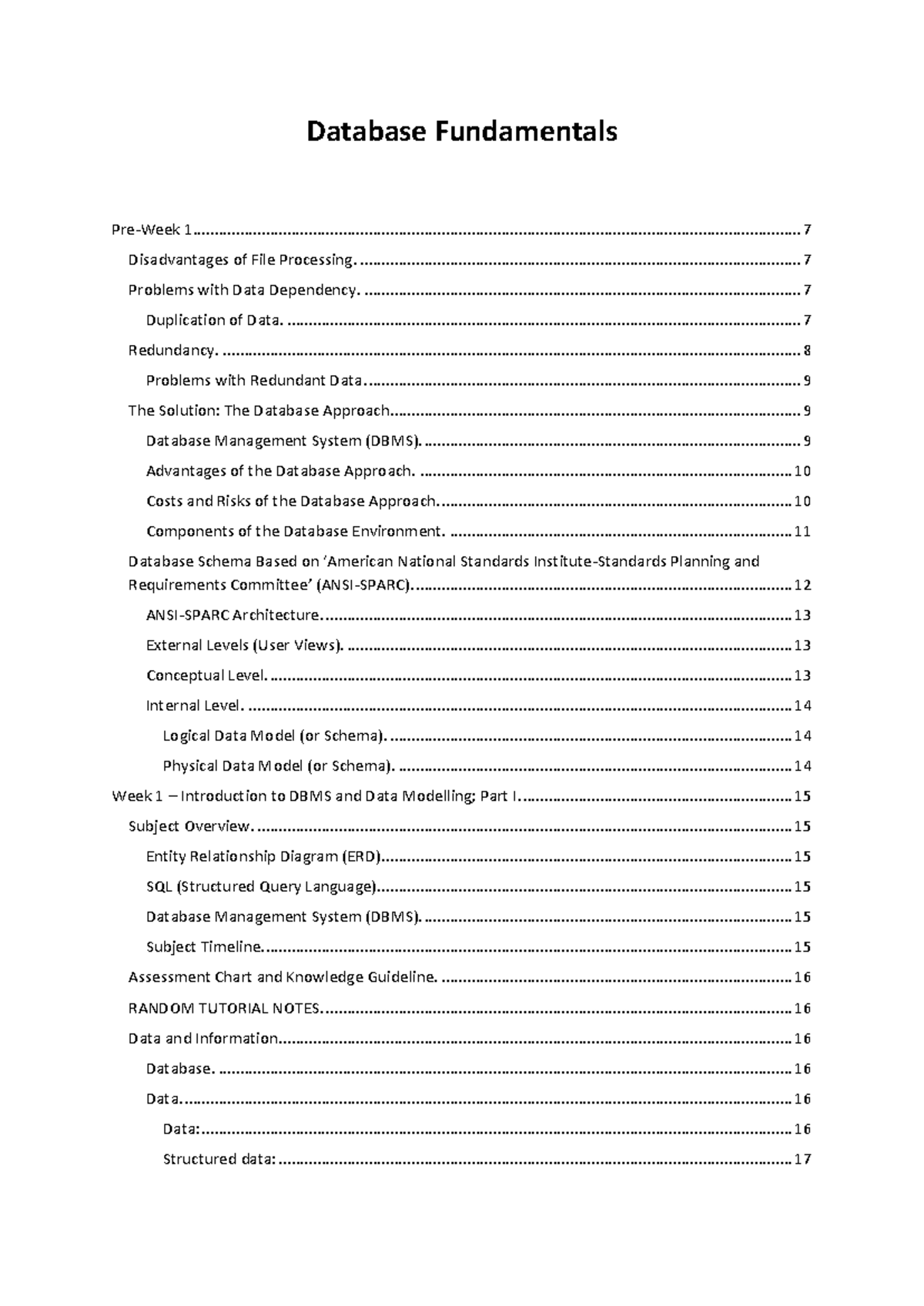 Database Fundamentals - Database Fundamentals Pre-Week - Studocu
