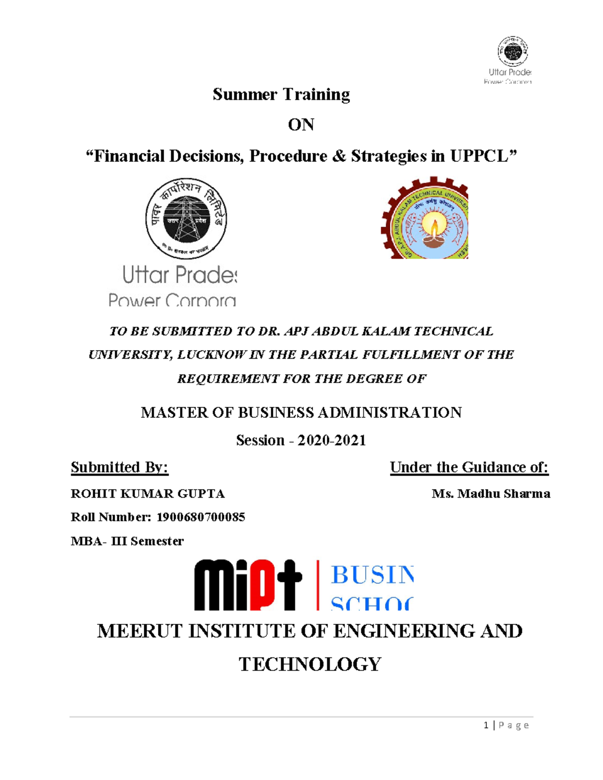 Internship project file pdf - Summer Training ON “Financial Decisions ...