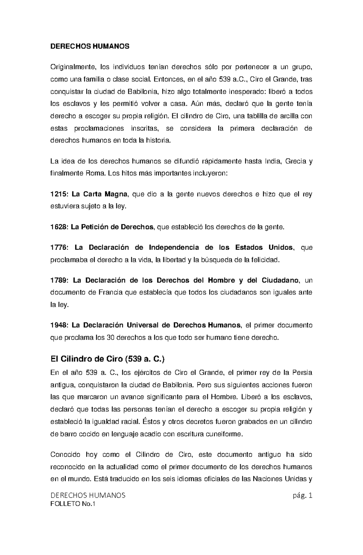 Derechos Humanos Folleto 1 - DERECHOS HUMANOS pág. 1 DERECHOS HUMANOS ...