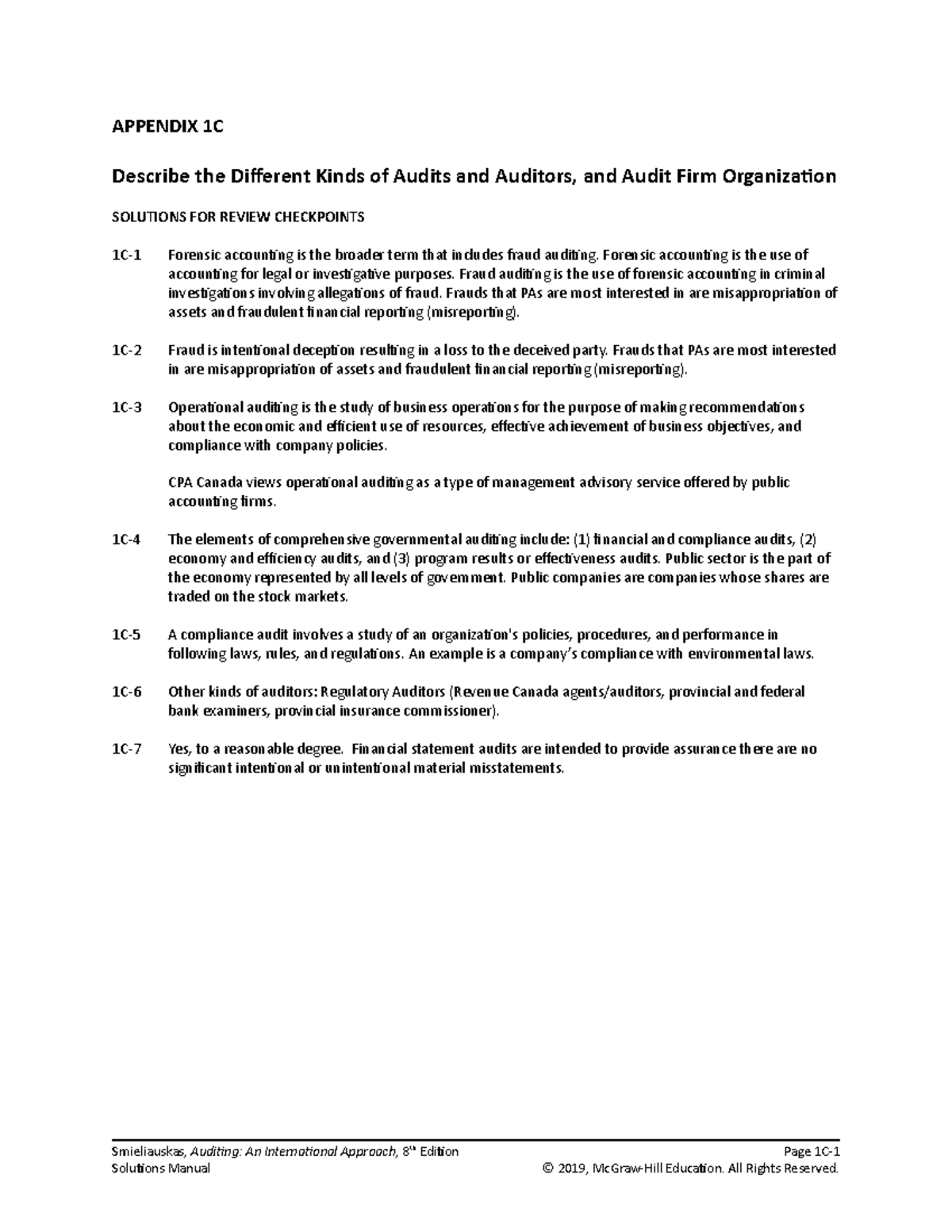 Auditing 8e SM App1C Final - APPENDIX 1C Describe the Different Kinds ...