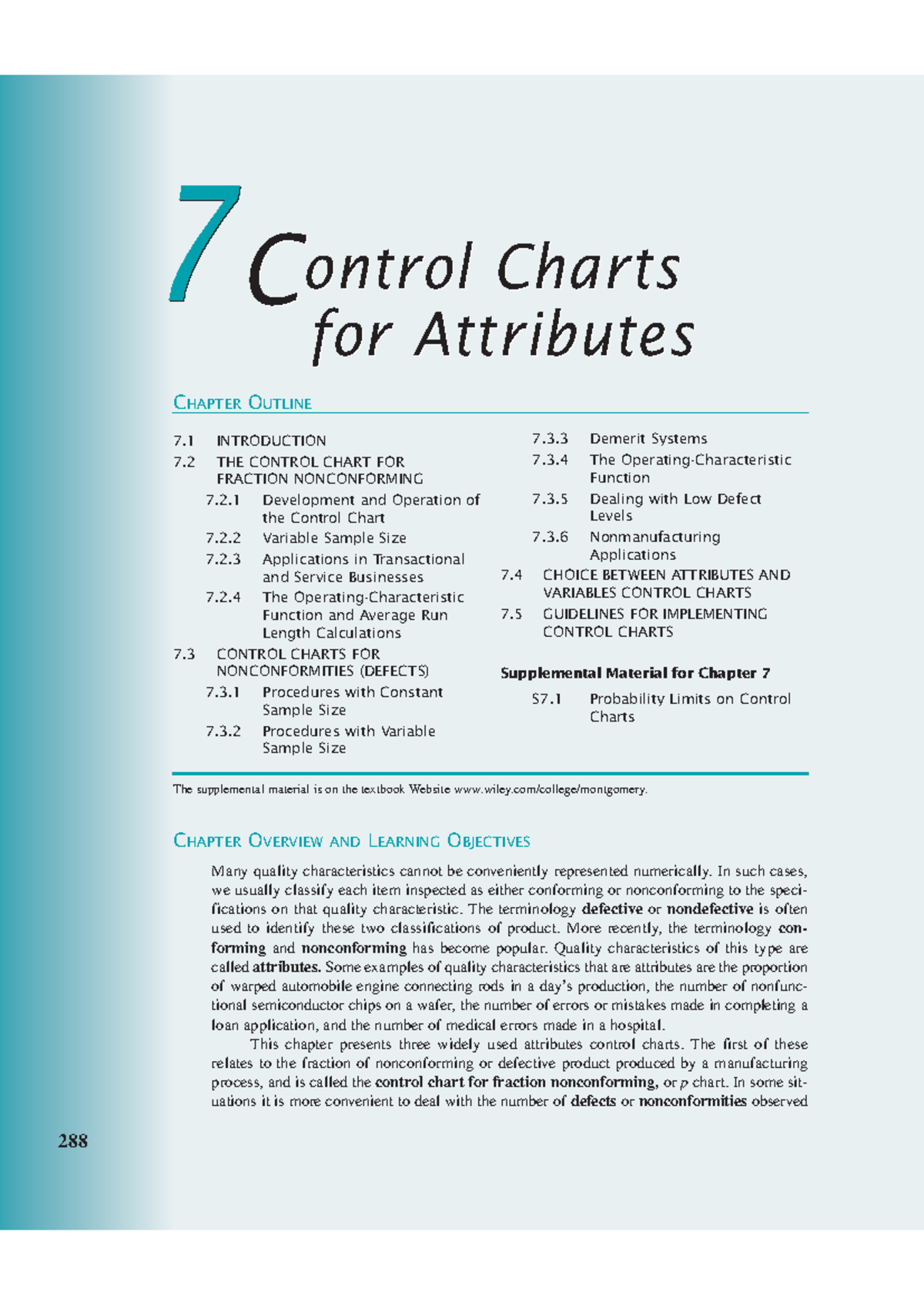 Chapter 7 of quality - C ontrol Charts for Attributes C ontrol Charts ...