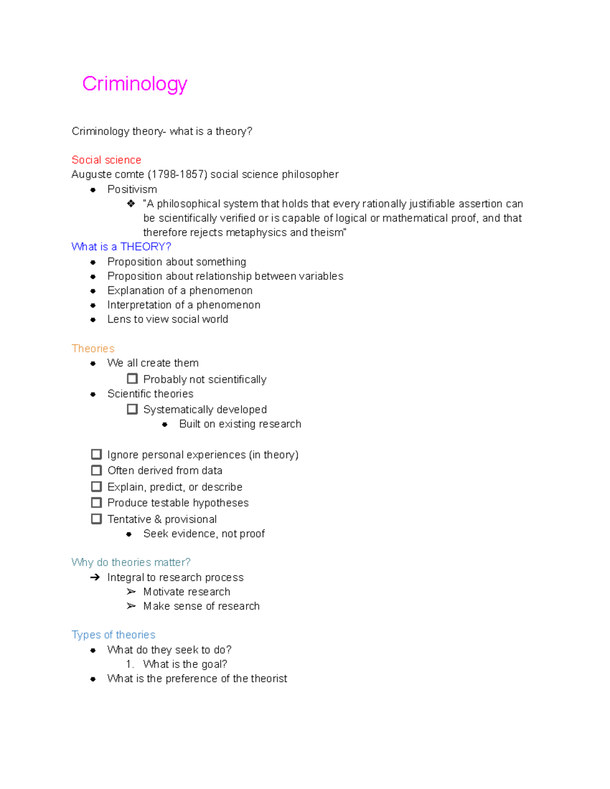 Criminology Exam 1 Notes - Criminology Criminology theory- what is a ...
