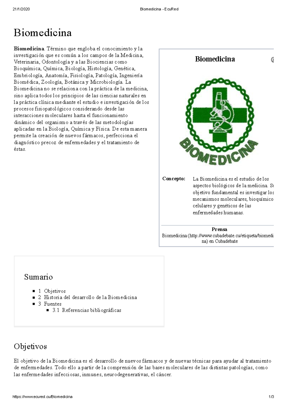 Biomedicina - Ecu Red - ghuiolk. - 21/1/2020 Biomedicina - EcuRed ecured/Biomedicina 1 ...