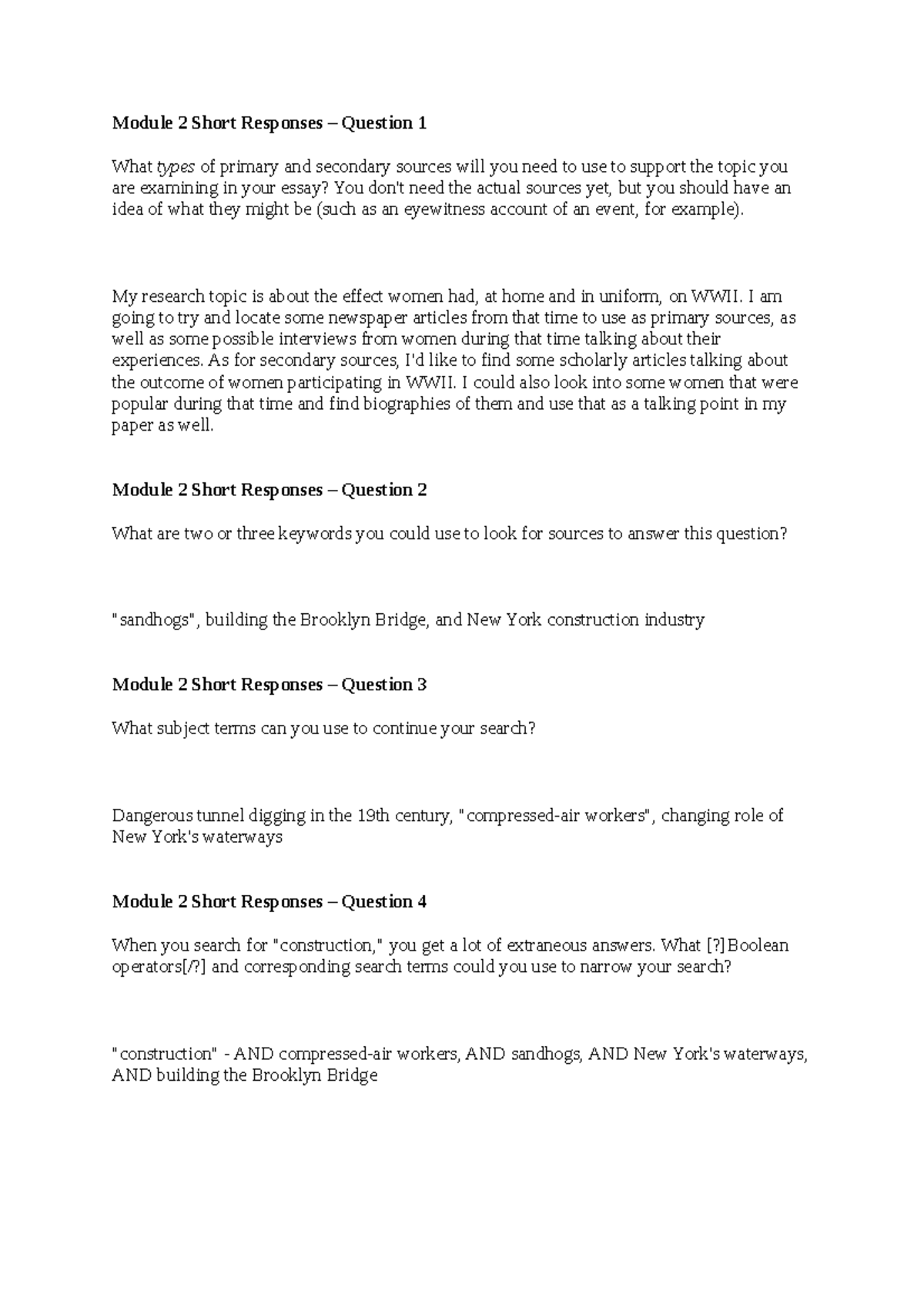 Module Two Short Responses HIS200 - Module 2 Short Responses – Question ...