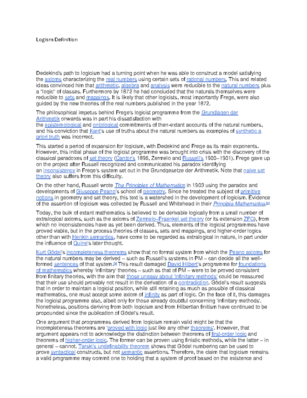 Logism Definition - Logism Definition Dedekind's path to logicism had a ...