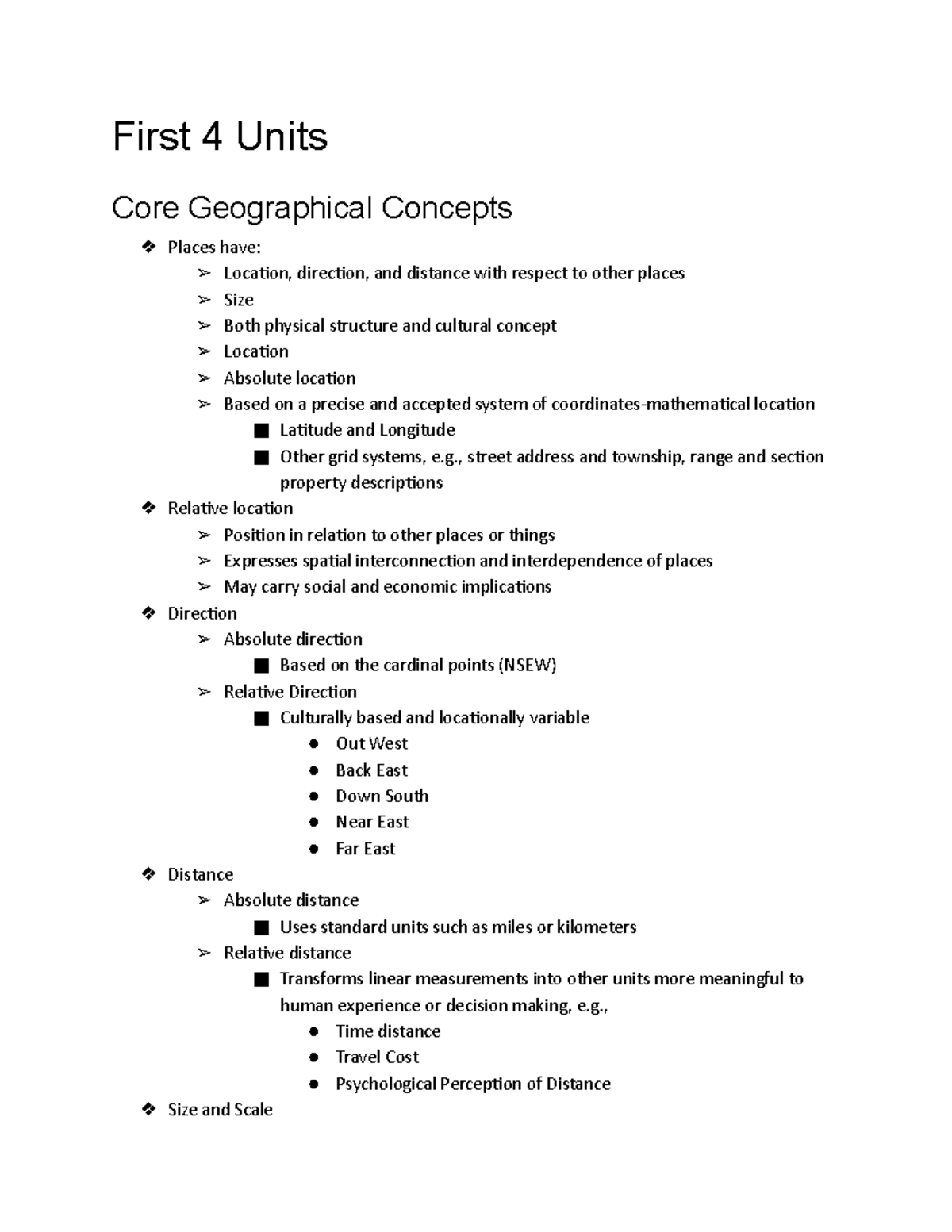Geography Notes - First 4 Units Core Geographical Concepts Places have ...