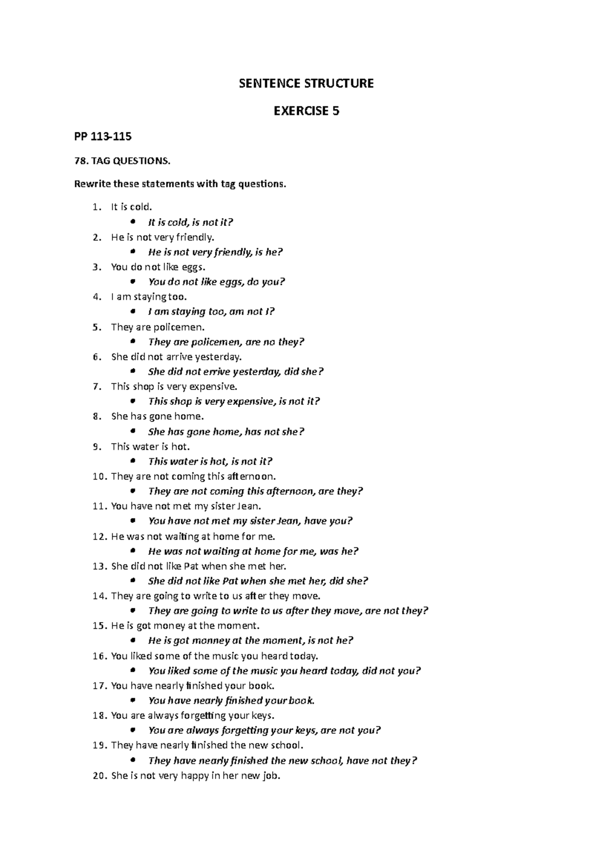 Practice 5 Tag questions, embedded questions - SENTENCE STRUCTURE ...
