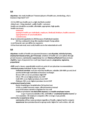 US Healthcare Systems Exam 1 Notes - US Healthcare Systems What are ...