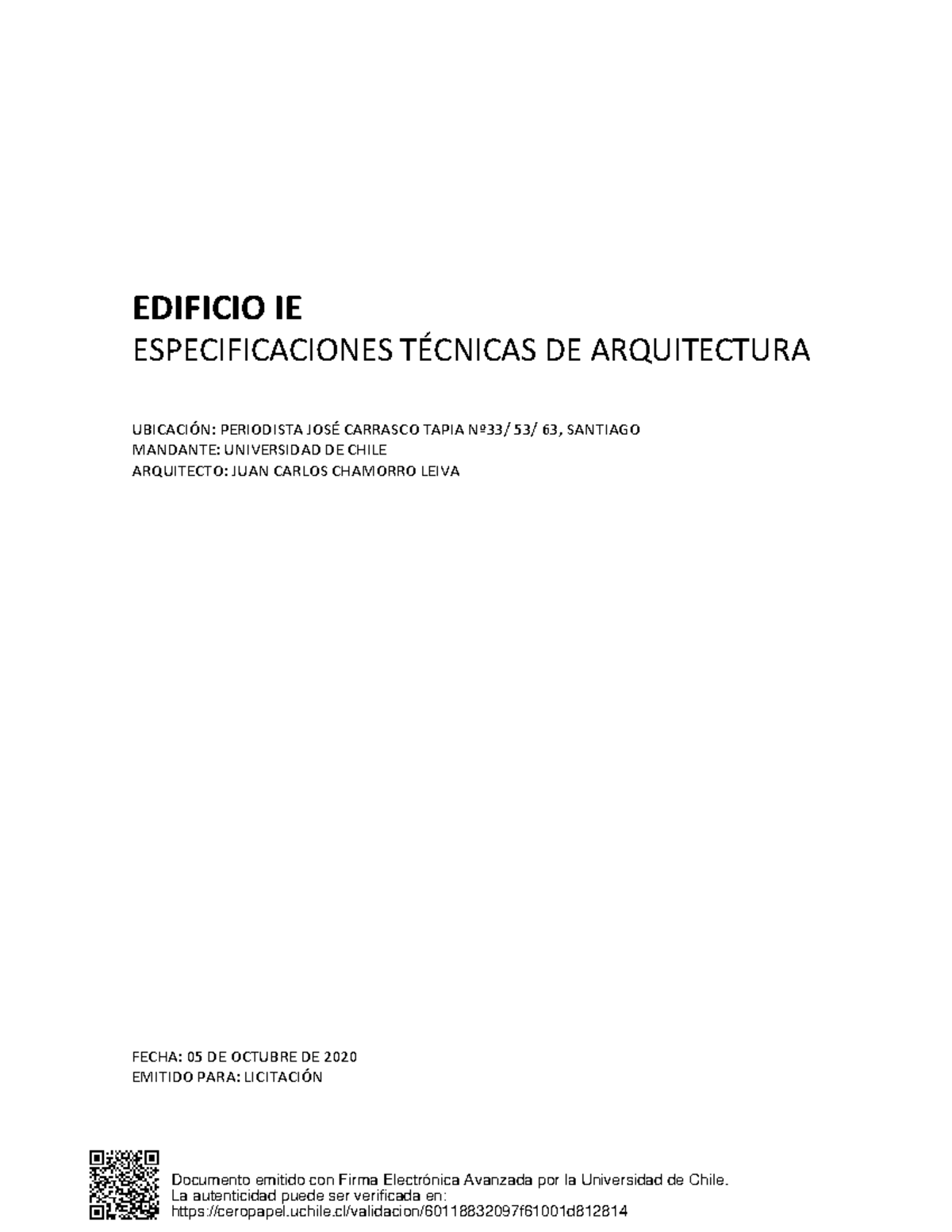 EETT Arquitectura IE Rev 00 f - EDIFICIO IE ESPECIFICACIONES TÉCNICAS DE ARQUITECTURA UBICACIÓN ...