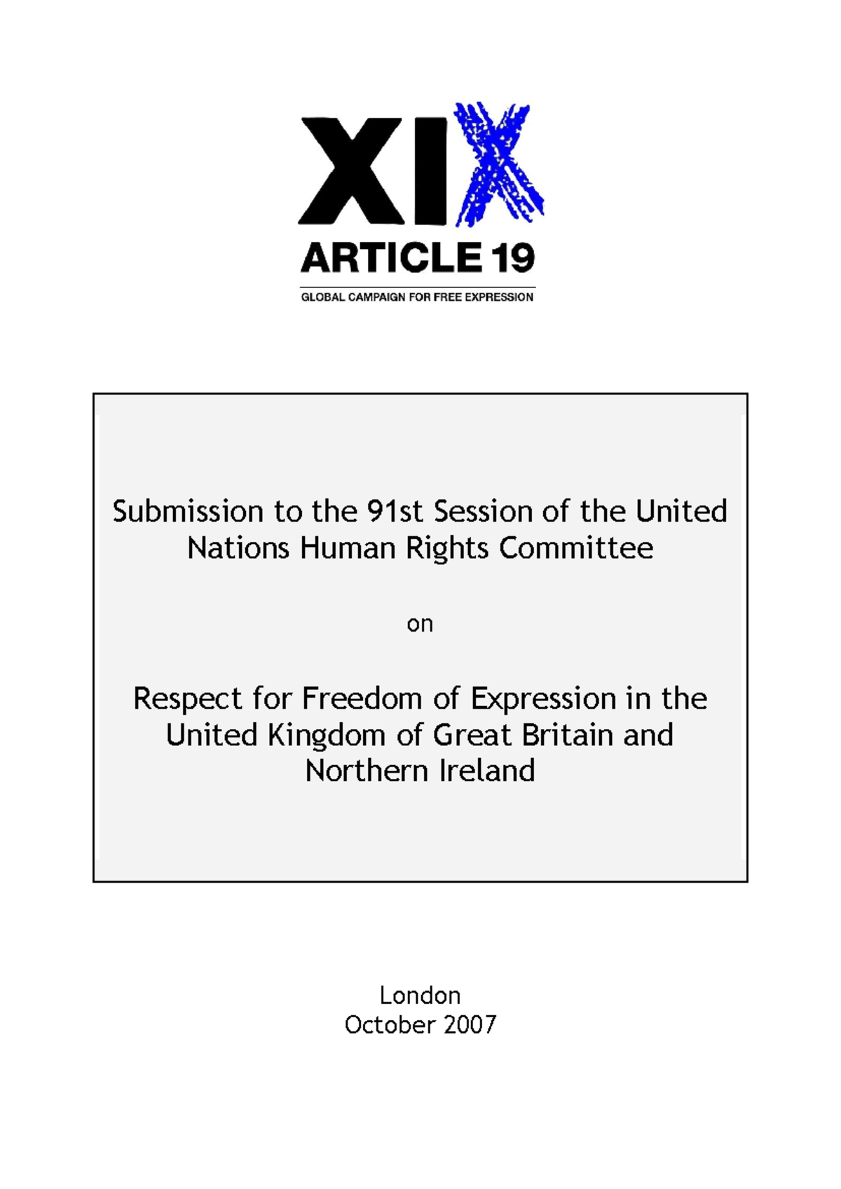 Article 19 UK93 - Submission to the 91st Session of the United Nations ...