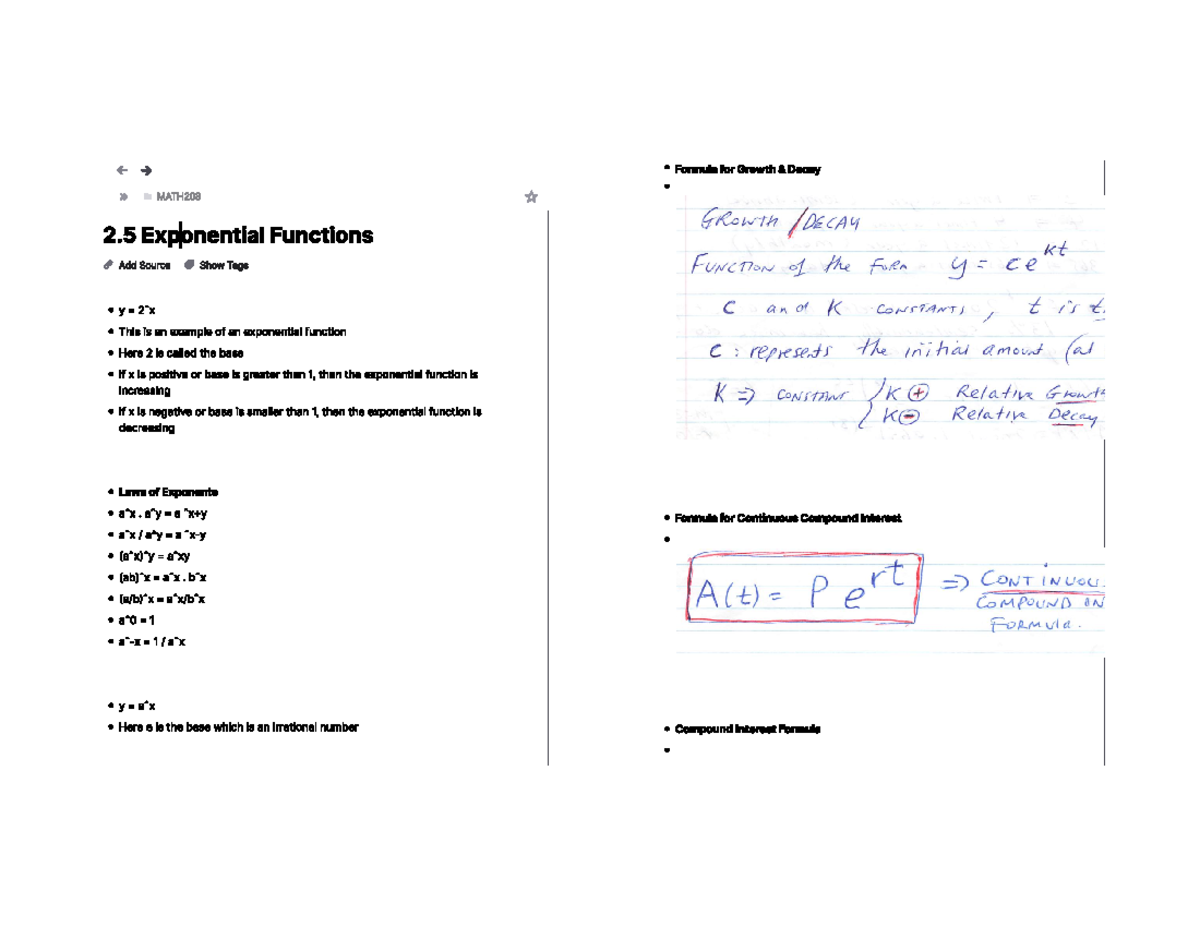 MATH208 - 2.5 Exponential Functions - MATH 208 - Studocu