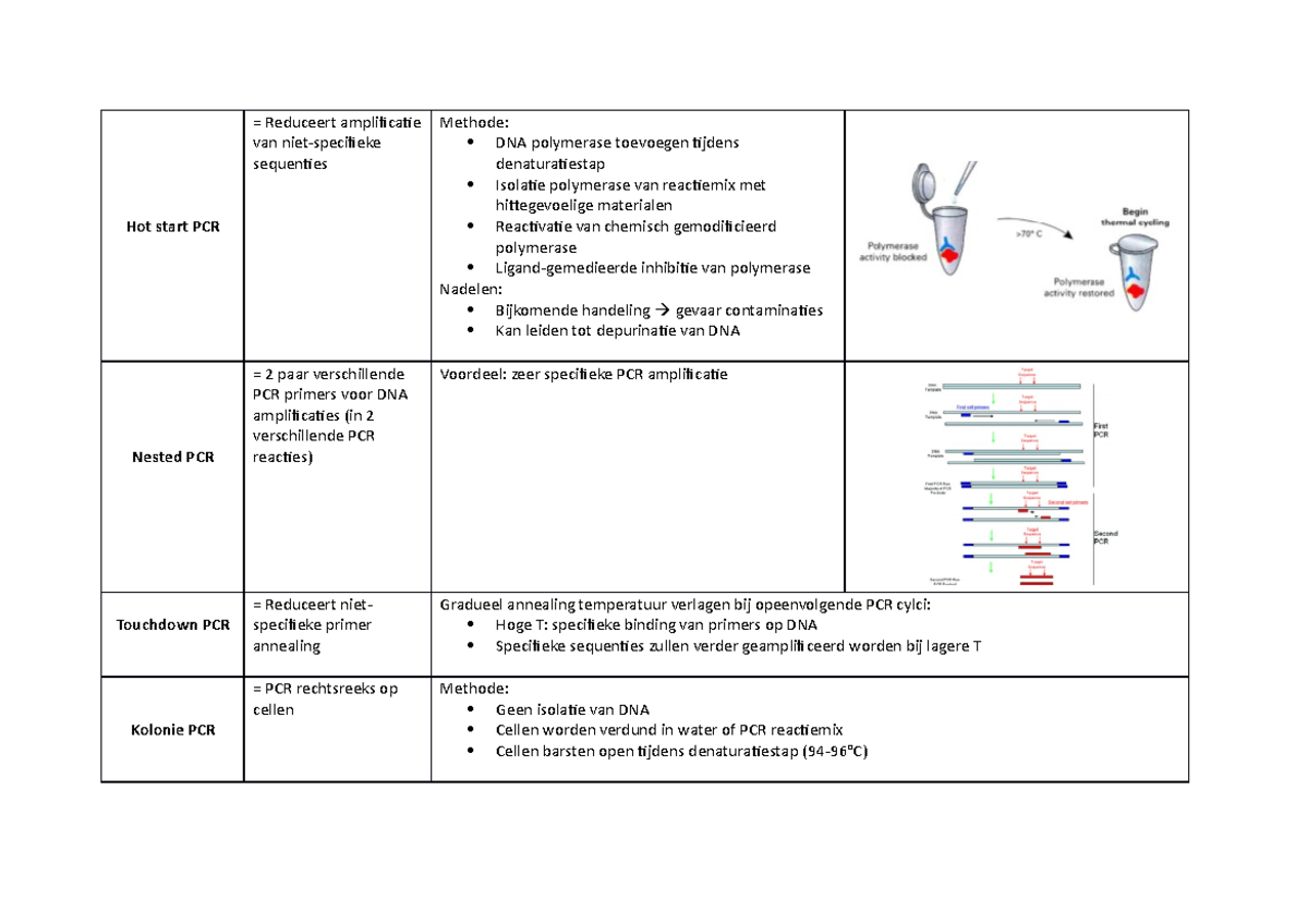 PCR - PCR - Hot start PCR = Reduceert amplificatie van niet-specifieke ...