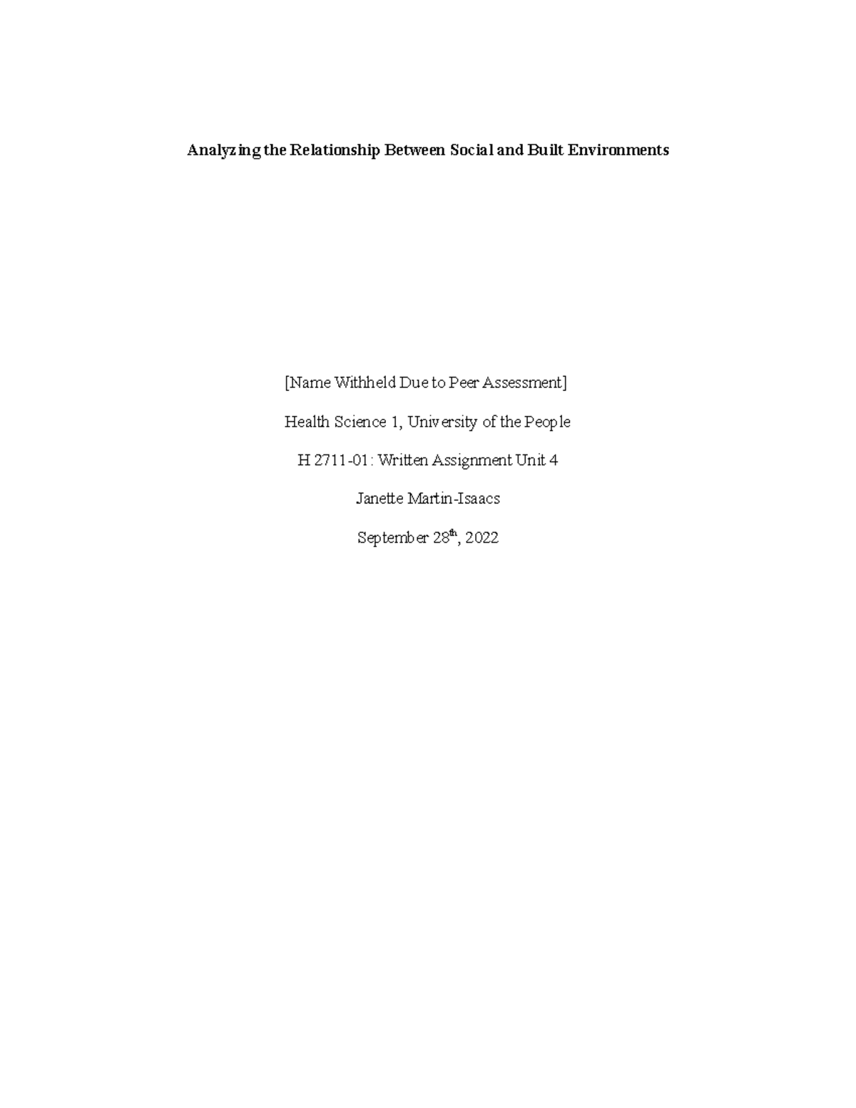 Analyzing the Relationship between Social and Built Environment ...