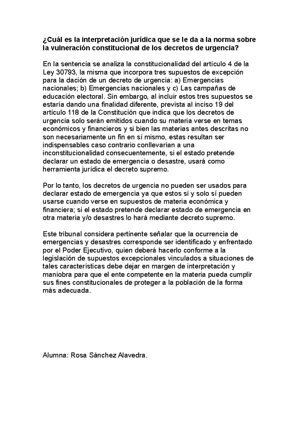 ¿Cuál es la interpretación jurídica que se le da a la norma sobre la vulneración constitucional ...