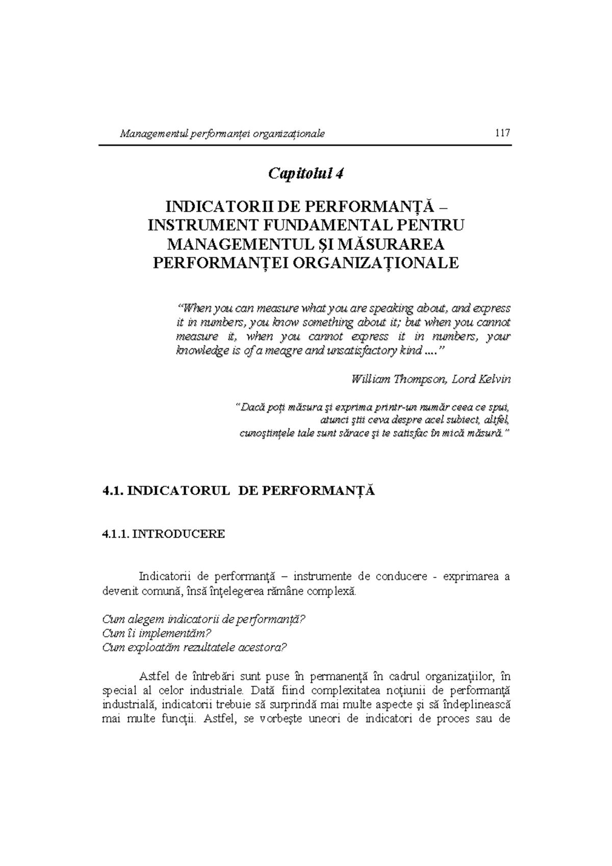 52501600 Indicatori DE Performanta - Capitolul 4 INDICATORII DE ...