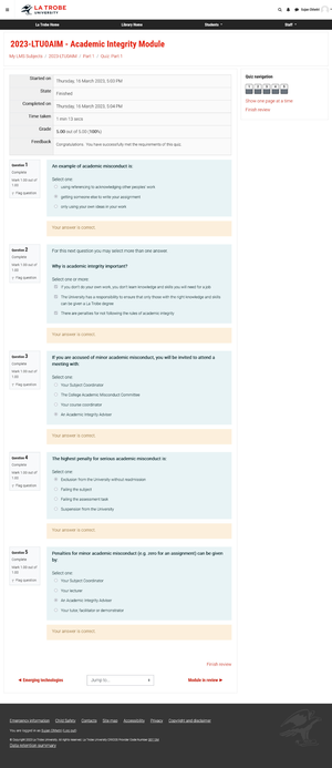 Academic Integrity Module Final Quiz Academic Integrity Module