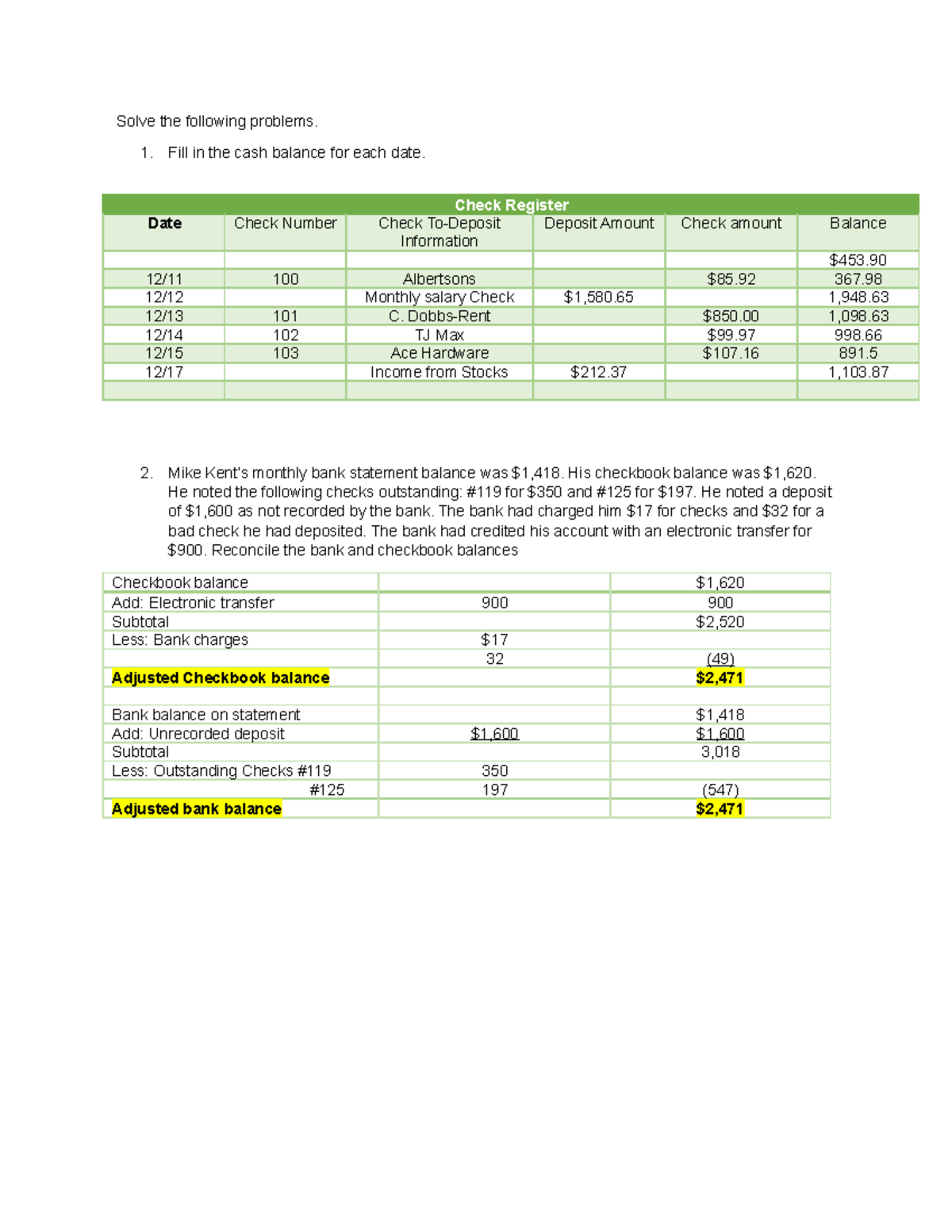 Problem set no. 1 - Midterm Banking about Check Register - Business ...