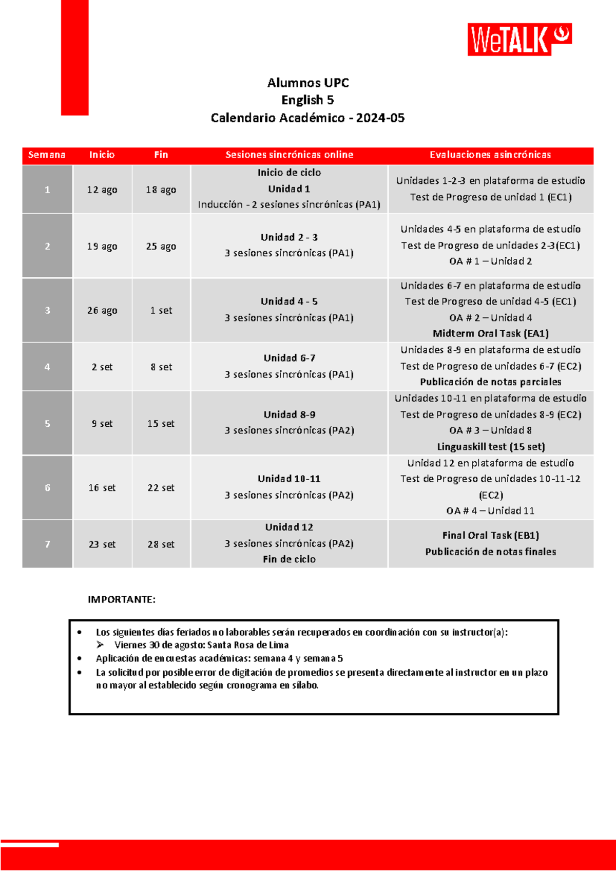 I5 Calendario Alumnos UPC 2024-05 - Alumnos UPC English 5 Calendario ...