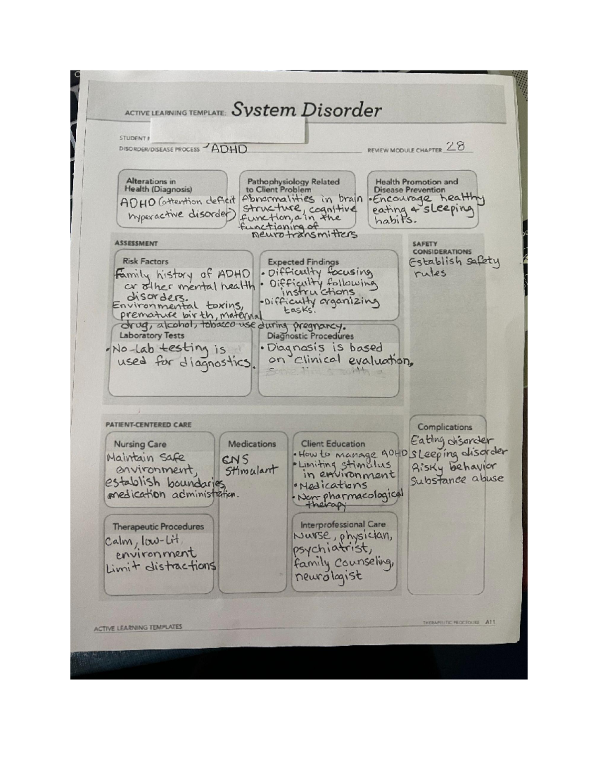 ATI ALT System Disorder ADHD - : ve de LEARNING TEMPLATE: System ...