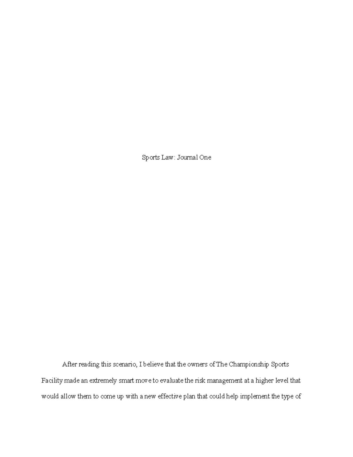 Sport Law Journal One - Sports Law: Journal One After reading this ...