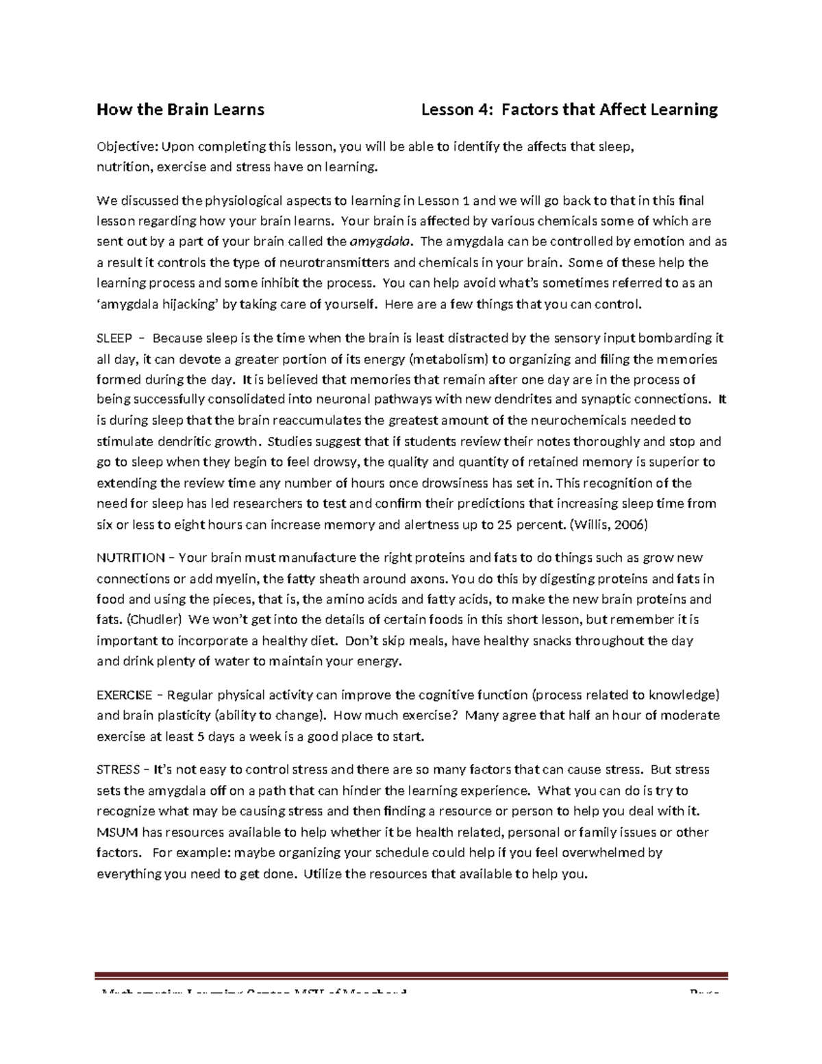 Lectura 10 HOW THE Brain Learns Lesson 4 - Mathematics Learning Center ...