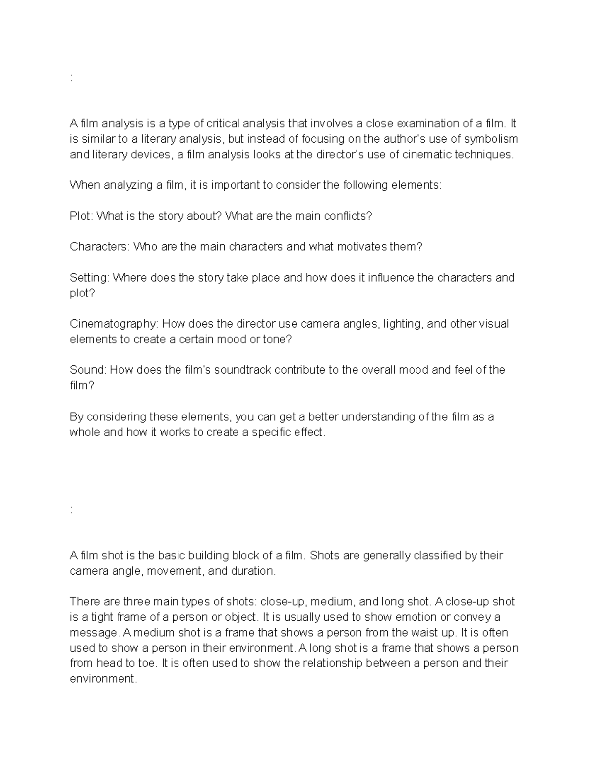 CMS270 course outline - : A film analysis is a type of critical ...