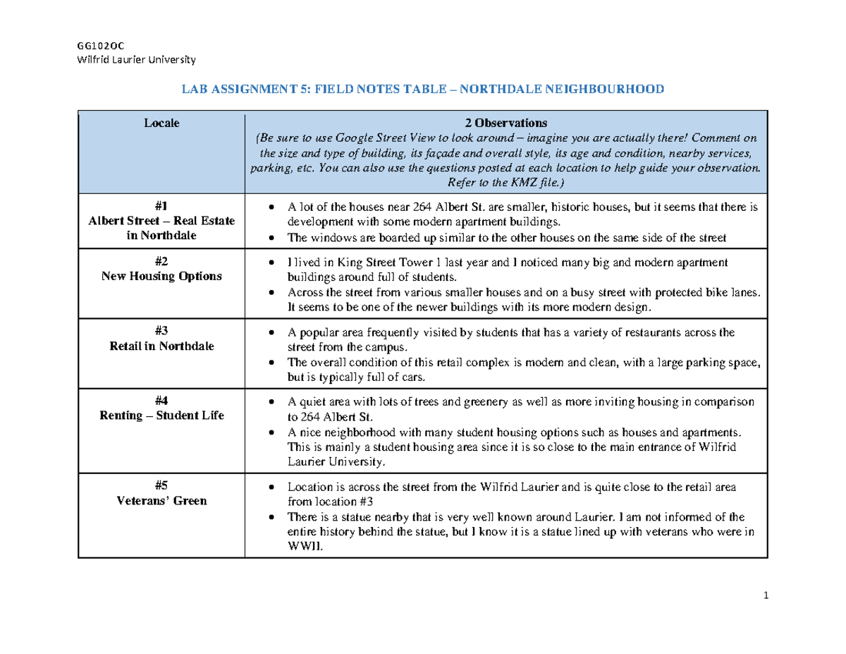 GG102 Lab5 - GG102OC Wilfrid Laurier University 1 LAB ASSIGNMENT 5 ...