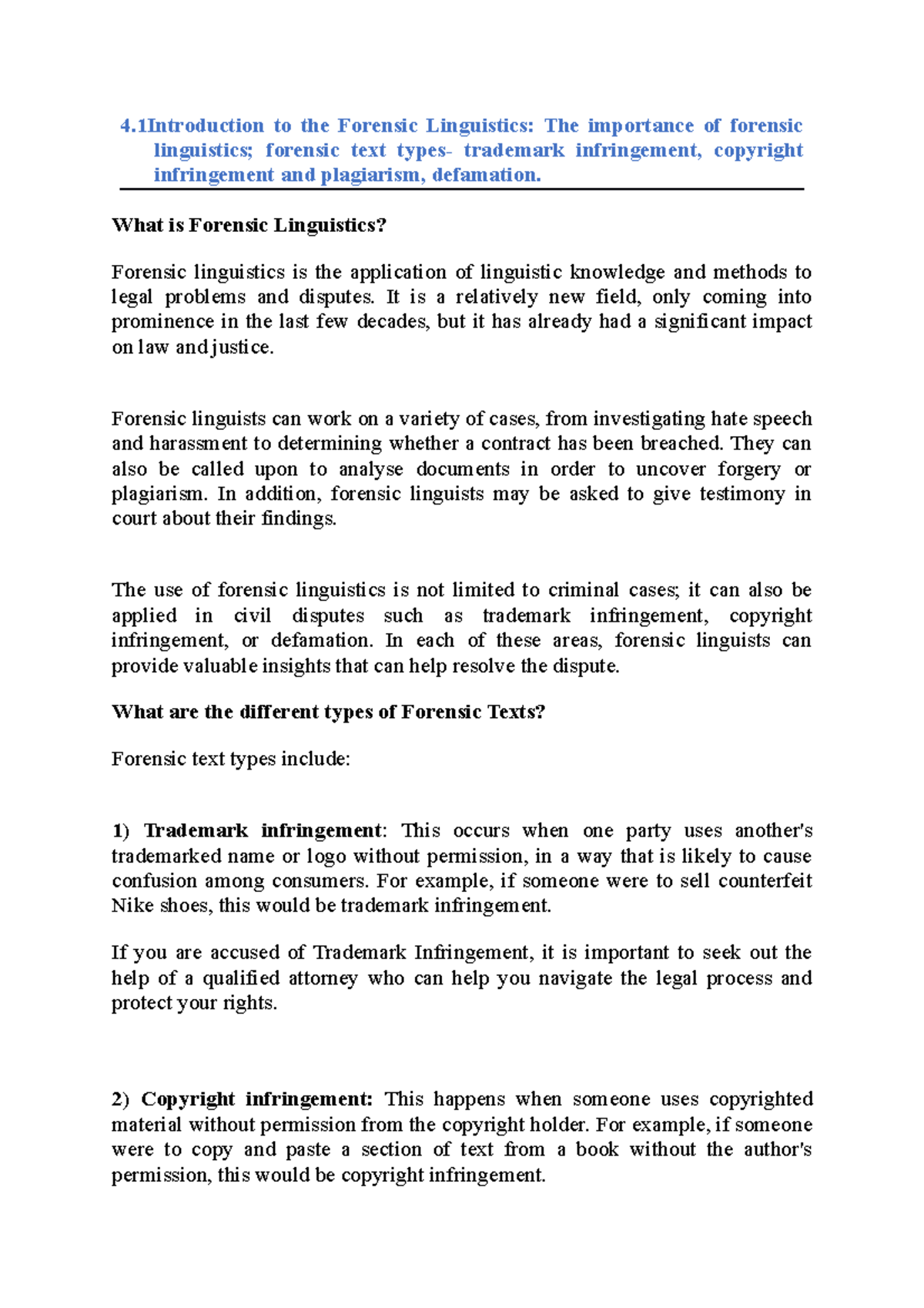 4.1 and 4.2 Forensic linguistics - 4 to the Forensic Linguistics: The ...