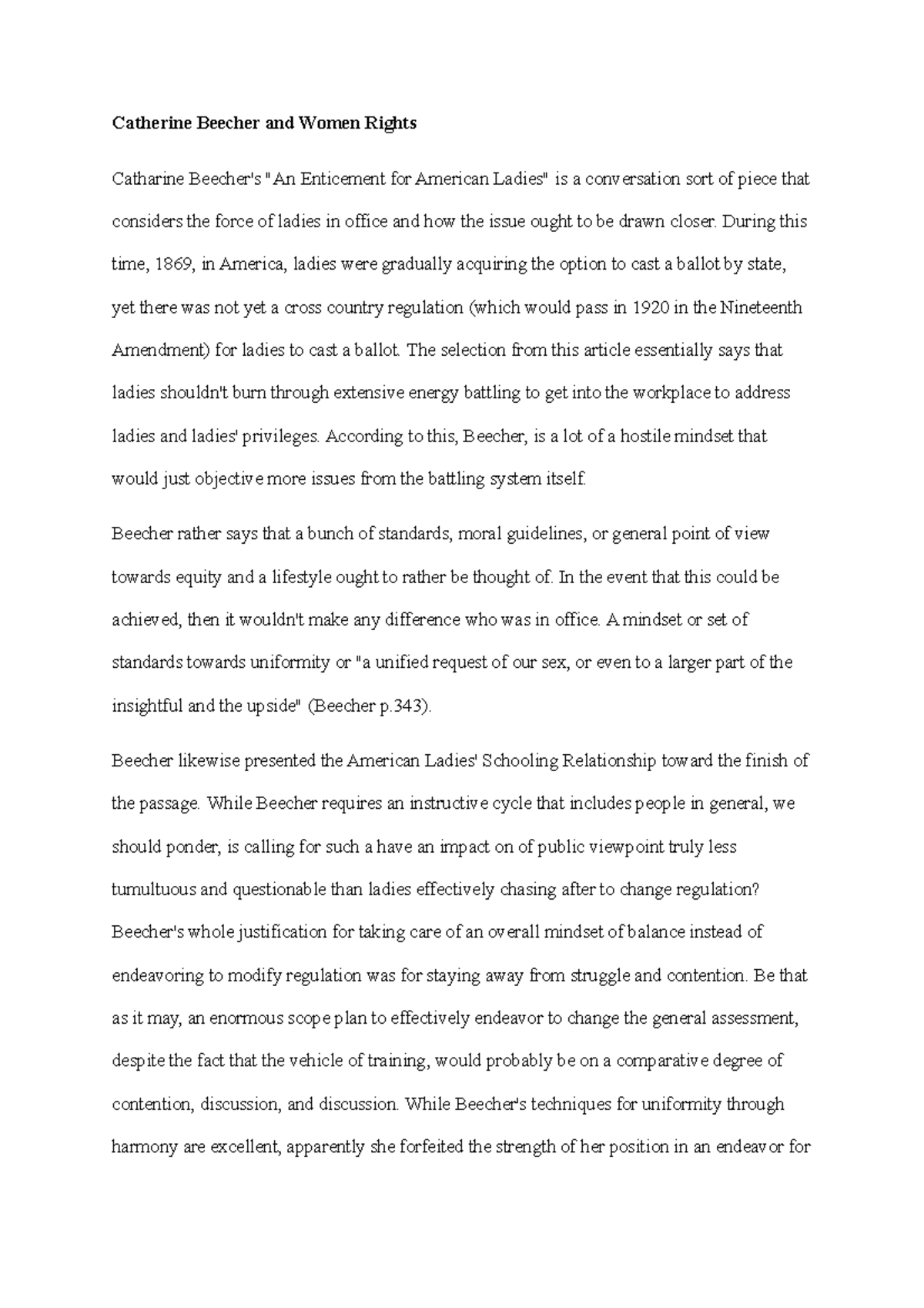 Catherine Beecher and Women Rights - Catherine Beecher and Women Rights ...