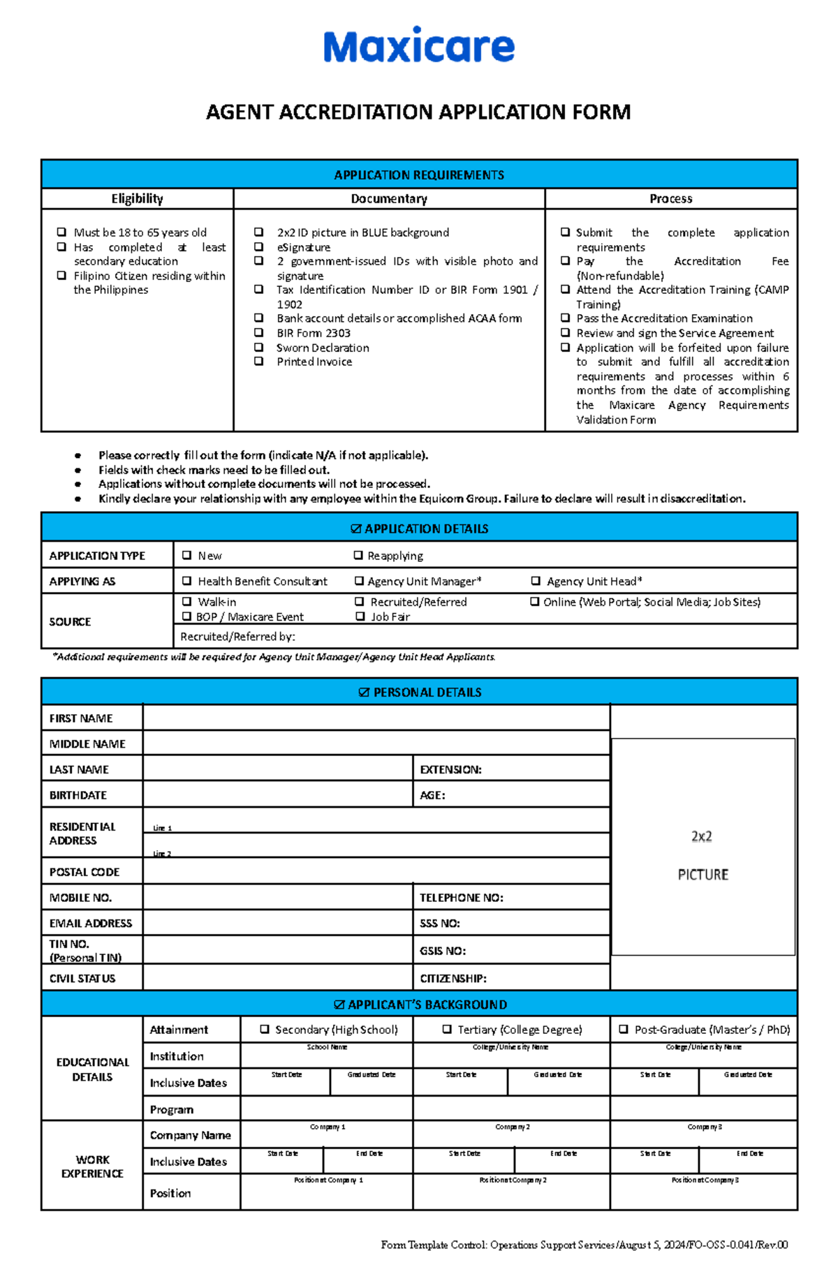 FO-OSS-0.041 Agent Accreditation Application Form rev - AGENT ACCREDITATION APPLICATION FORM ...