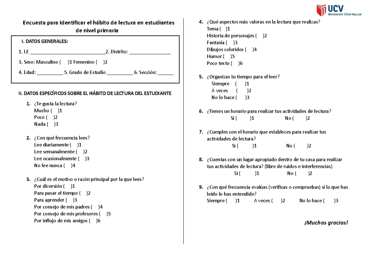 4- PRE TEST Encuesta para identificar el hábito de lectura en ...