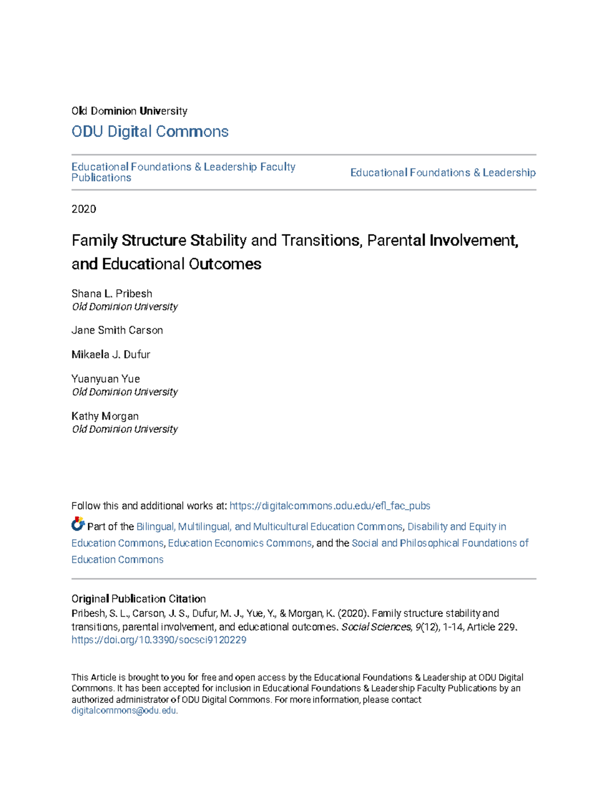 Family Structure Stability and Transitions Parental Involvement - Old ...